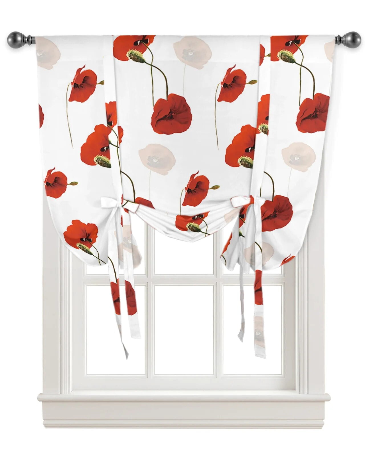 Flower Red Poppy White Window Curtain for Living Room Roman Curtains ...