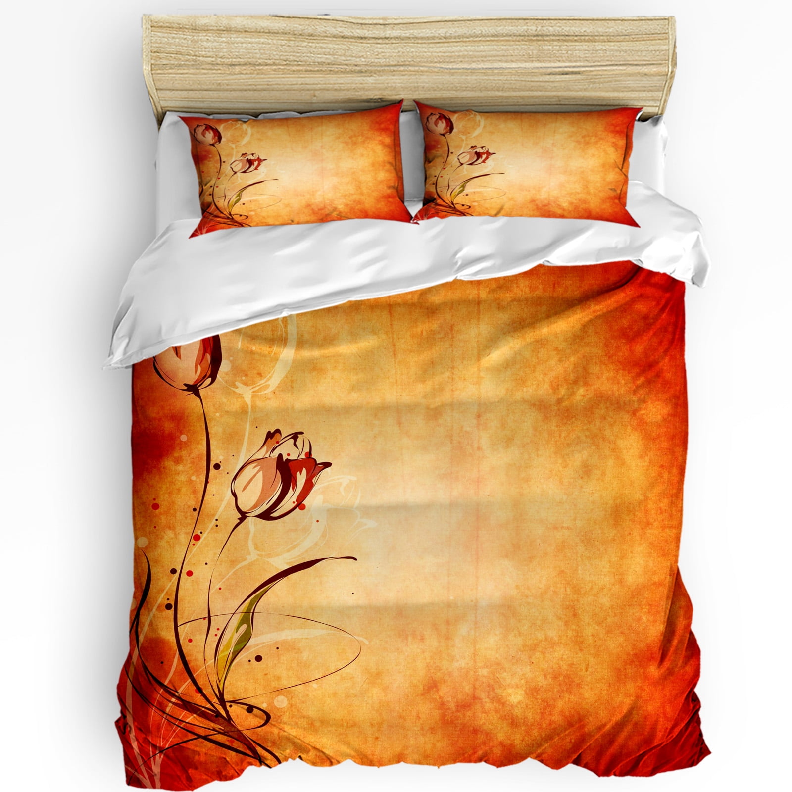 Flower Red Rose Retro Style Bedding Set Duvet Cover Pillowcase Kids ...
