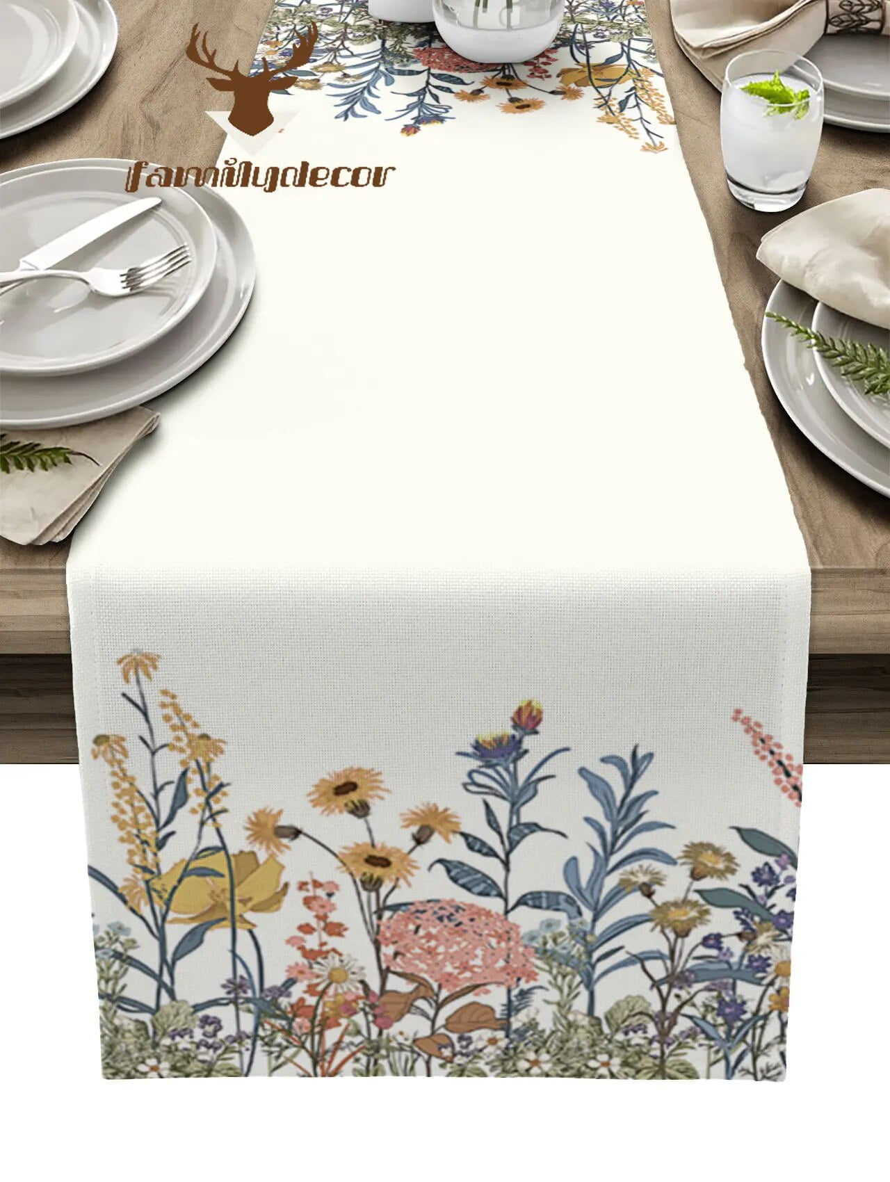 Flower Retro Hand Painted Table Runner Home Wedding Table Flag Mat ...