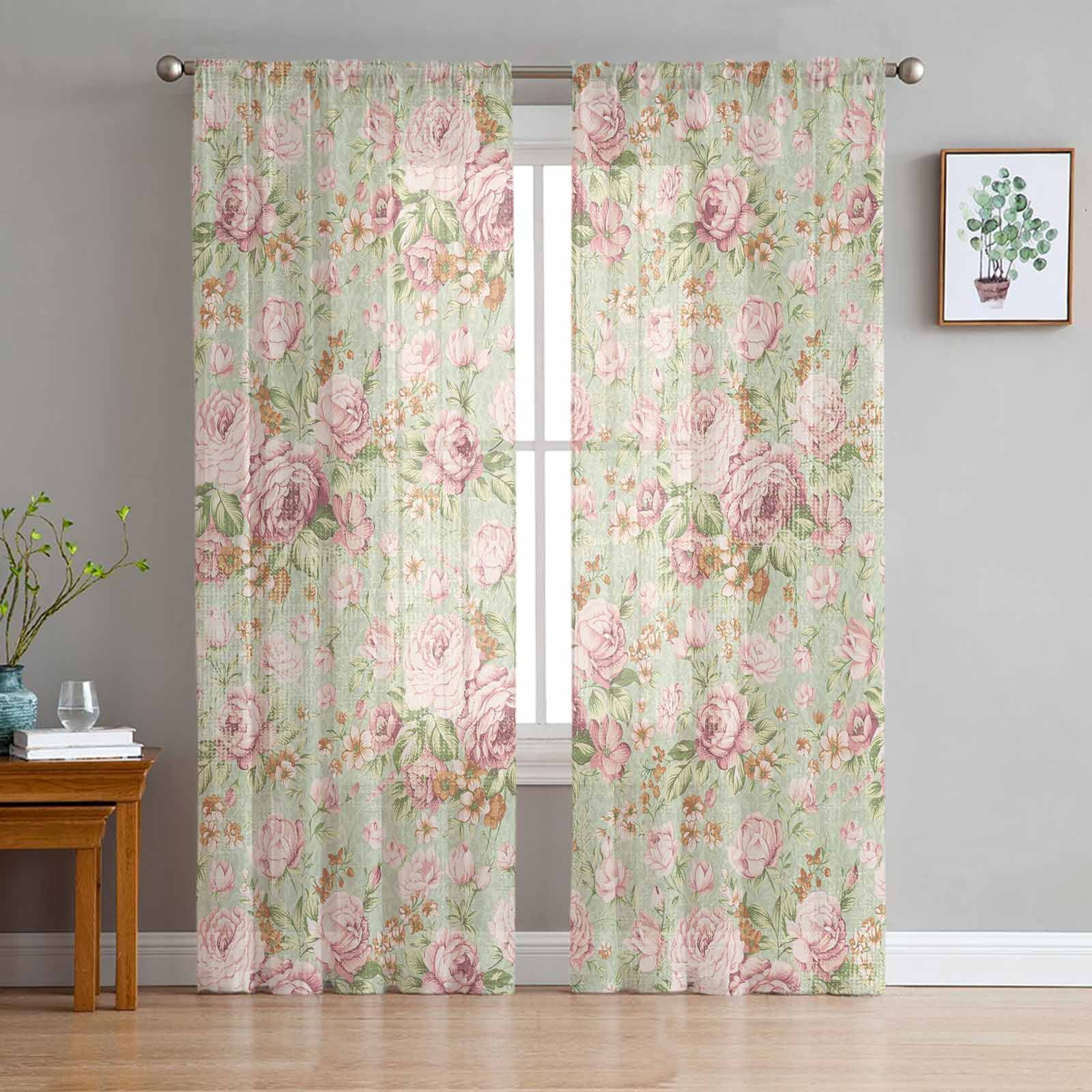 Flower Retro Sheer Tulle Curtains for Living Room Valance Curtains ...