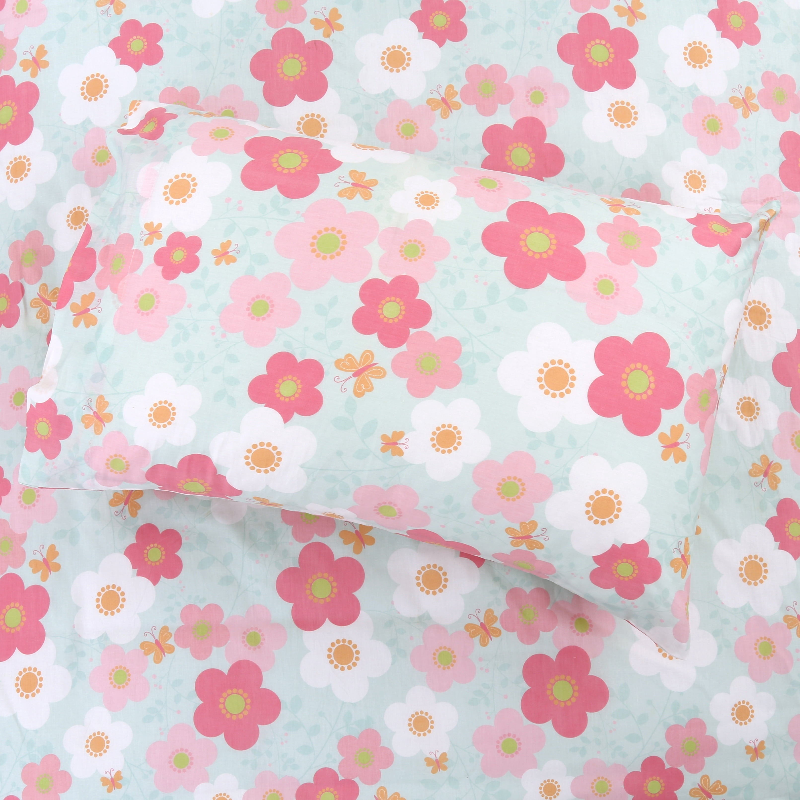 Flower Rosa Flourish Butterfly 3 Piece Teal Pink Cotton Toddler Sheet ...