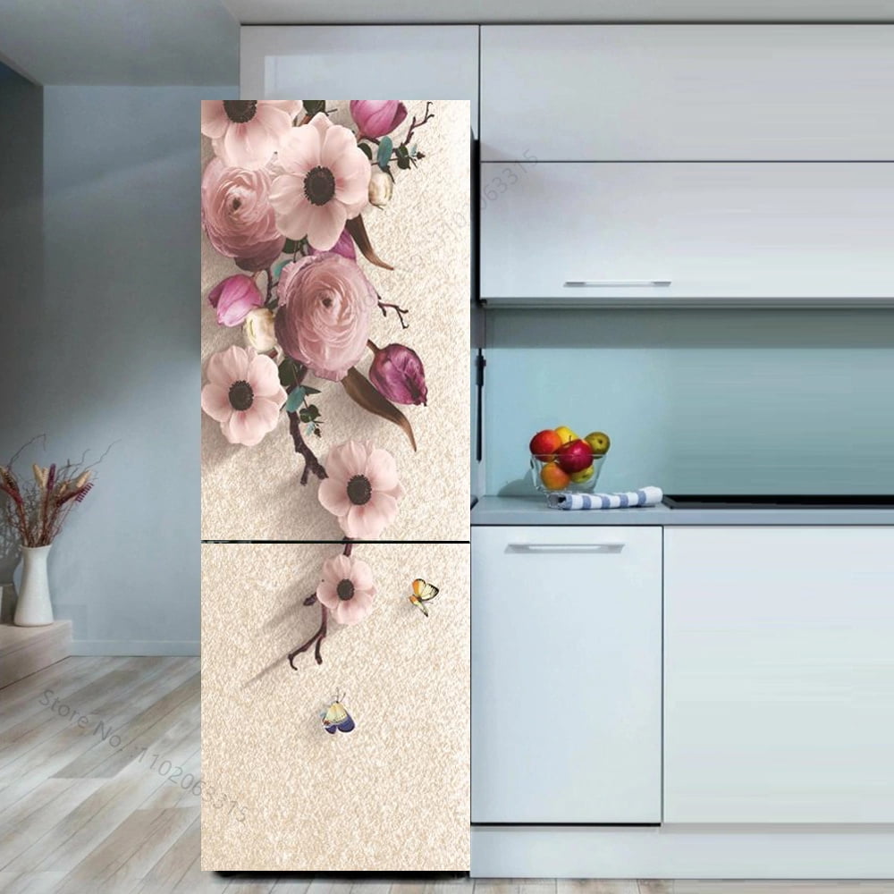 Flower Rose Kitchen Refrigerator Sticker PVC Refrigerator Wall ...