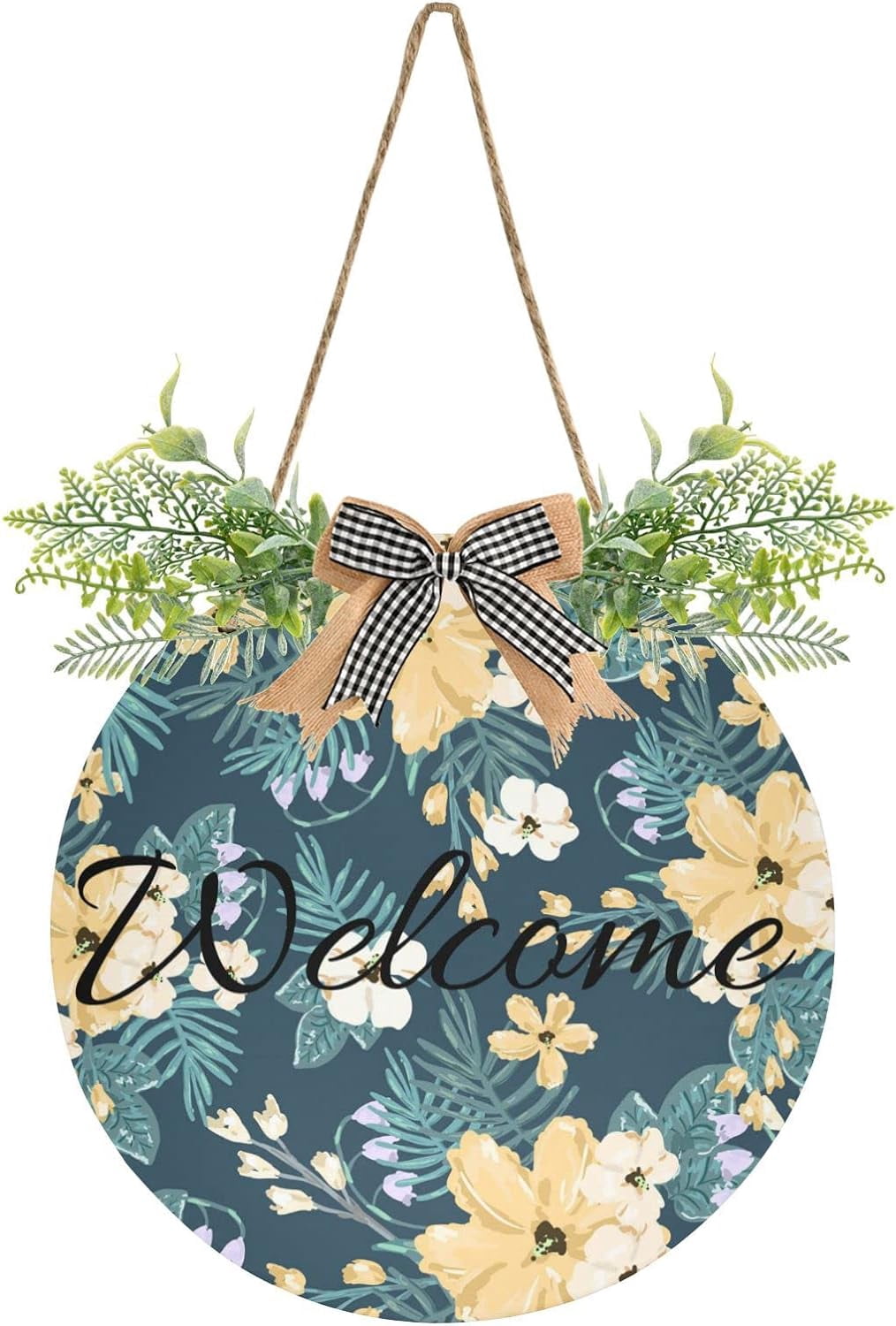 Flower Rose Welcome Sign for Front Door, Round Sign Hanging Welcome ...