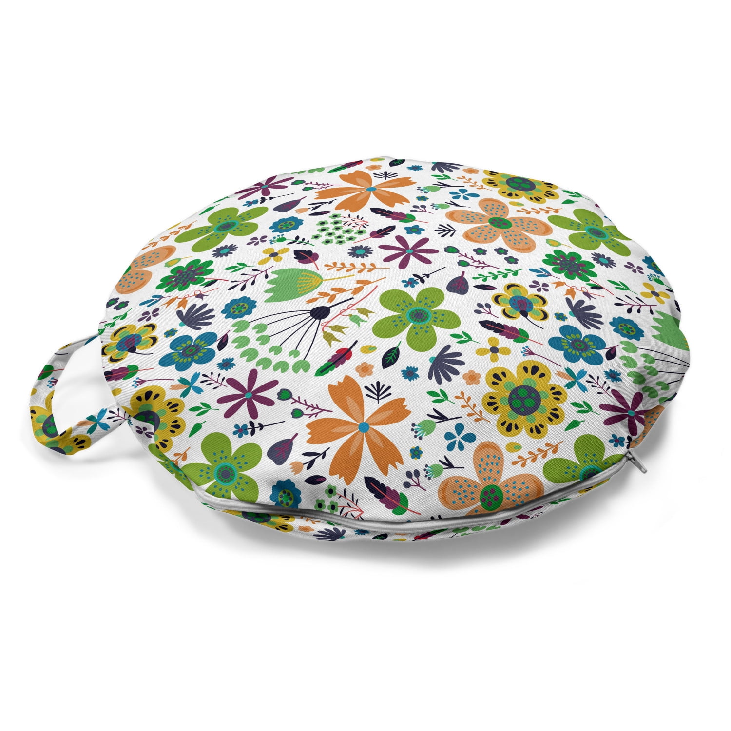 Flower Round Floor Cushion with Handle, Pointy Petals and Circular ...