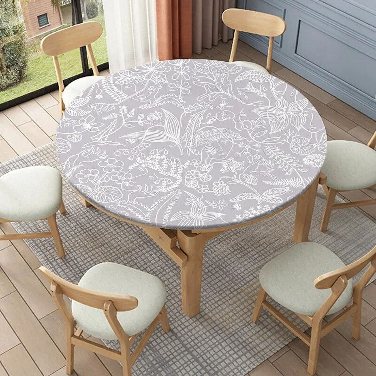Flower Round Tablecloth Waterproof Leaf Elastic Dining Table Decoration ...