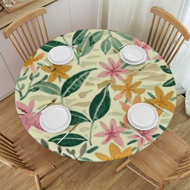 Flower Round Tablecloth with Elastic Edge, Flower Style Texture ...