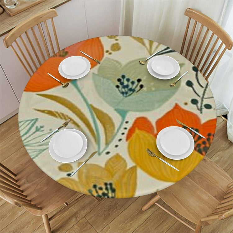 Flower Round Tablecloth with , Flower Style Texture, for Dining Tables ...