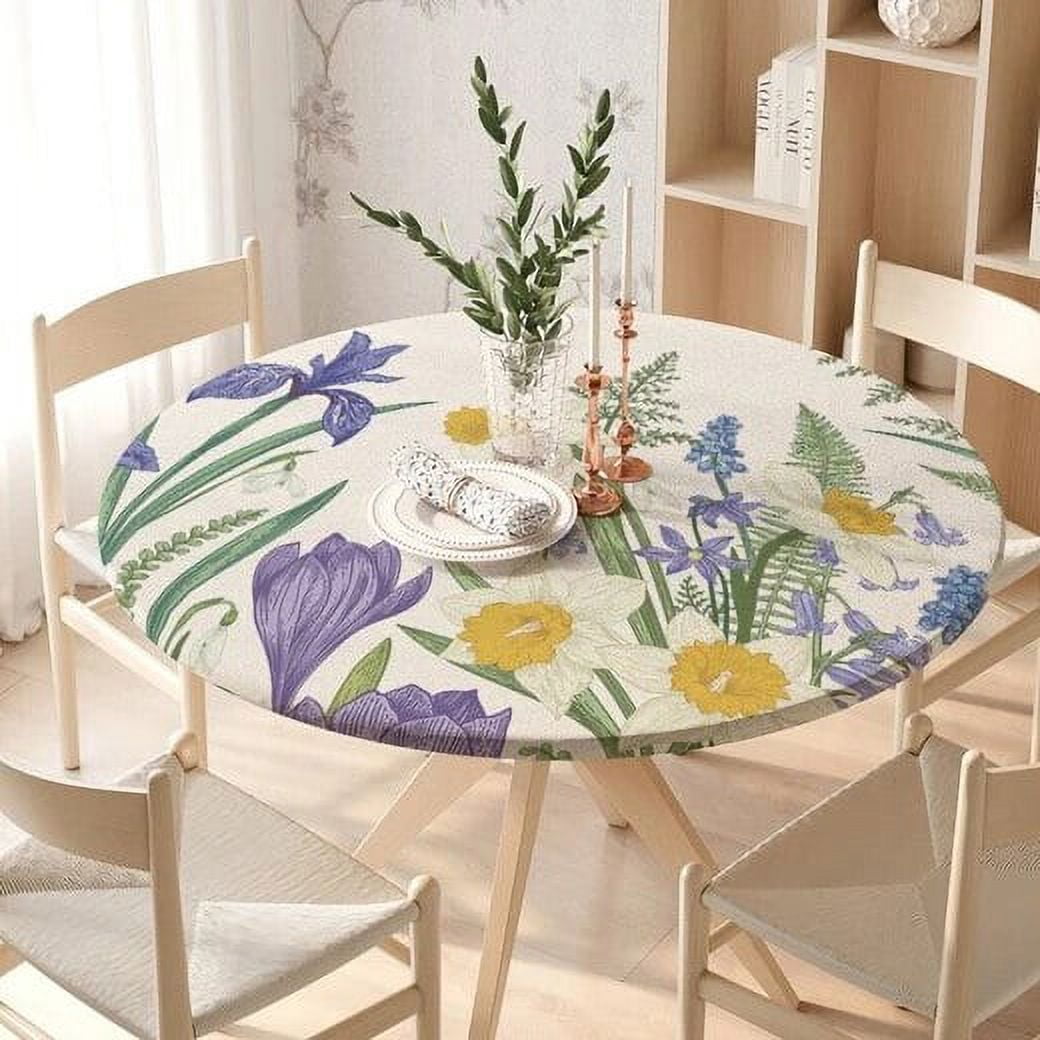 Flower Round Tableclothes for Dining Table Floral Pattern Fitted Table ...