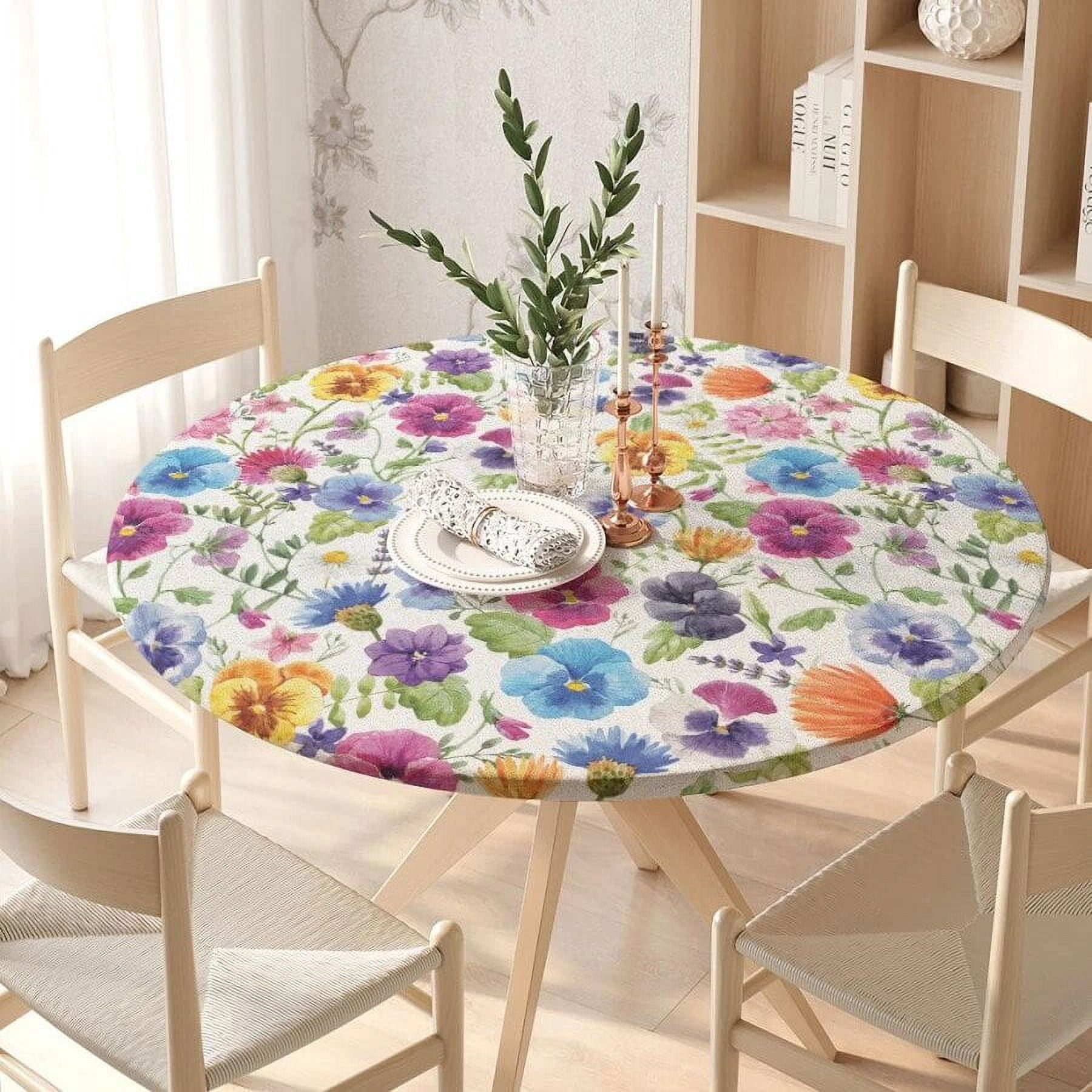 Flower Round Tableclothes for Dining Table Floral Pattern Fitted Table ...