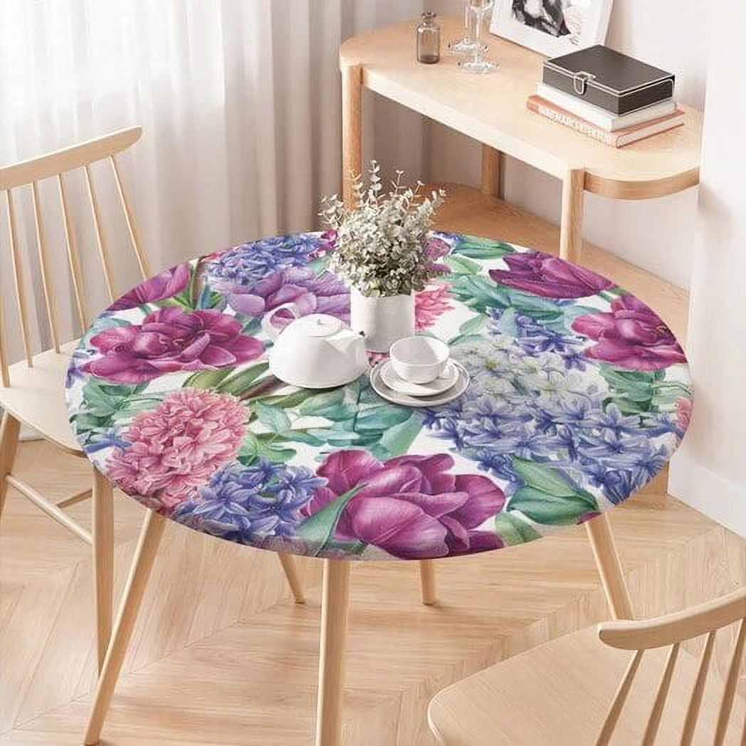 Flower Round Tableclothes for Dining Table Floral Pattern Fitted Table ...