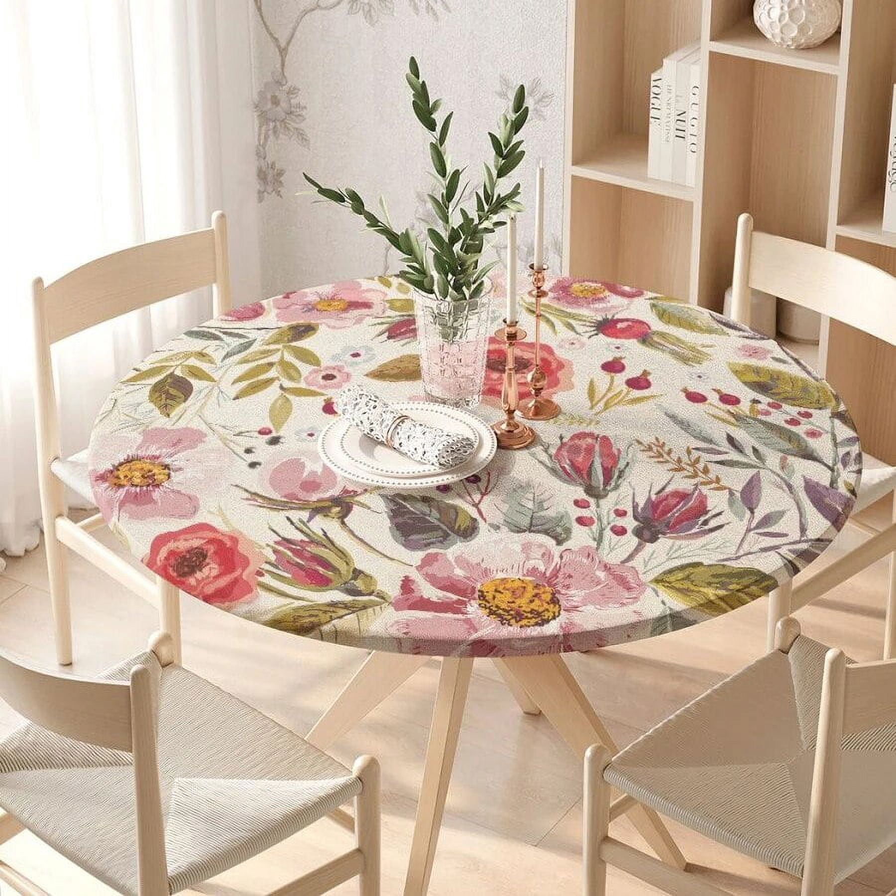 Flower Round Tableclothes for Dining Table Floral Pattern Fitted Table ...