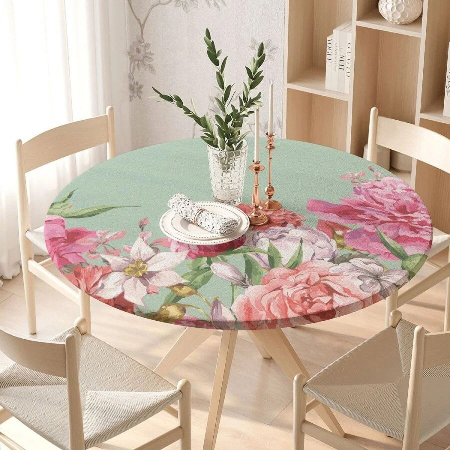 Flower Round Tableclothes for Dining Table Floral Pattern Fitted Table ...
