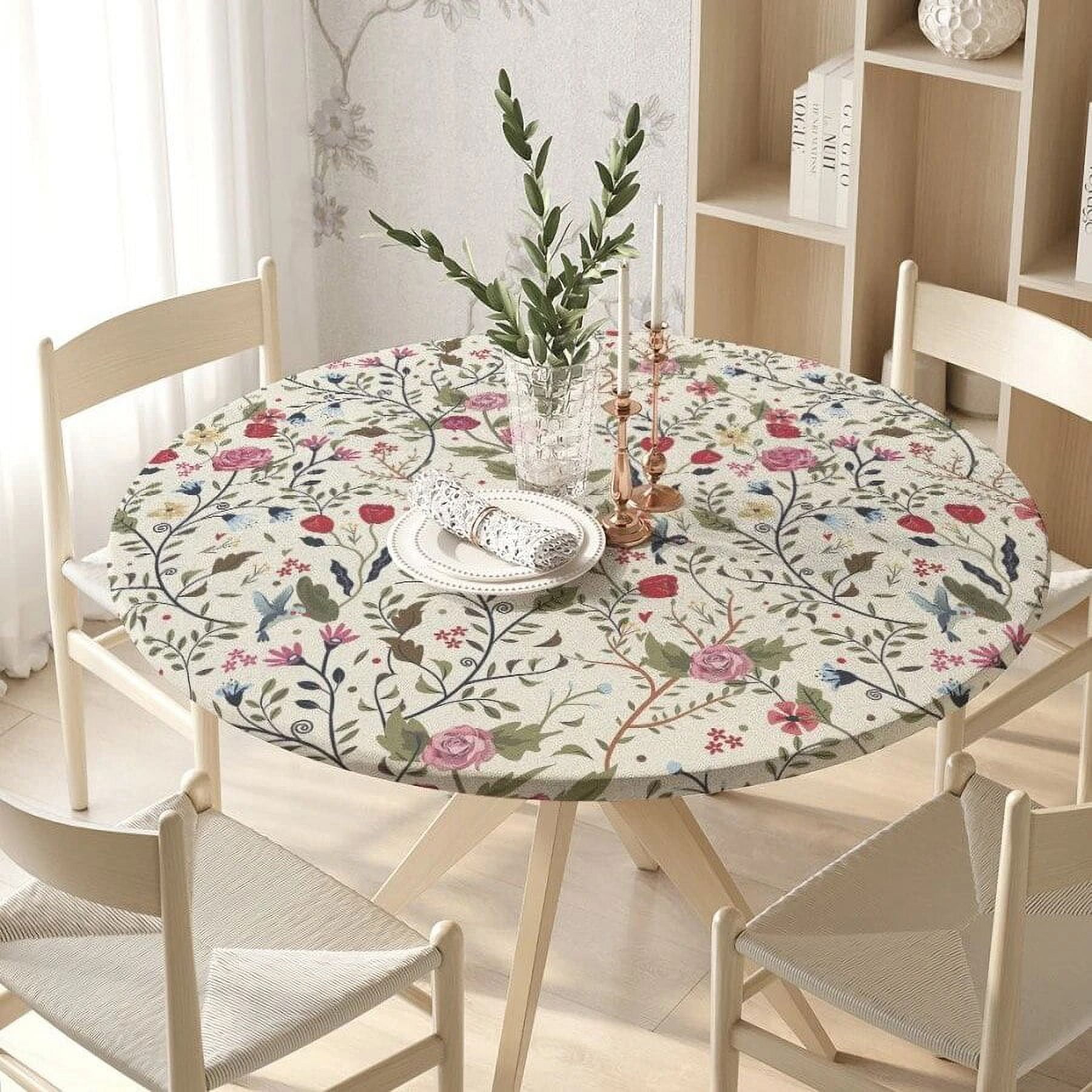 Flower Round Tableclothes for Dining Table Floral Pattern Fitted Table ...