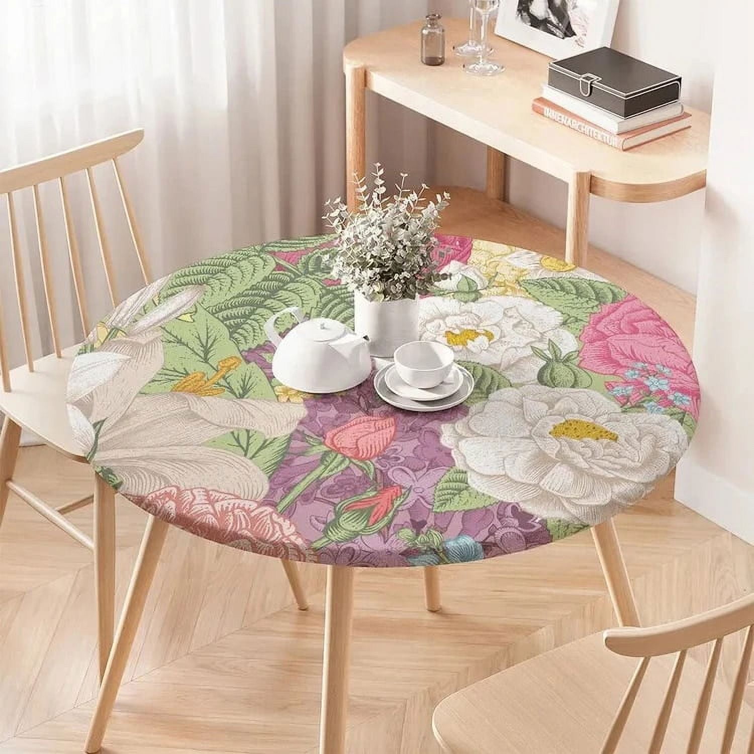 Flower Round Tableclothes for Dining Table Floral Pattern Fitted Table ...