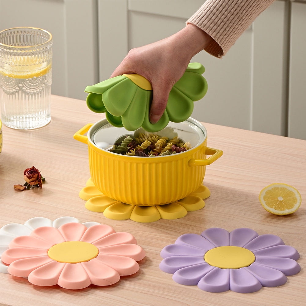 Flower Rubber Jar Opener Gripper Pad,Silicone Heat Insulation Pad Daisy ...