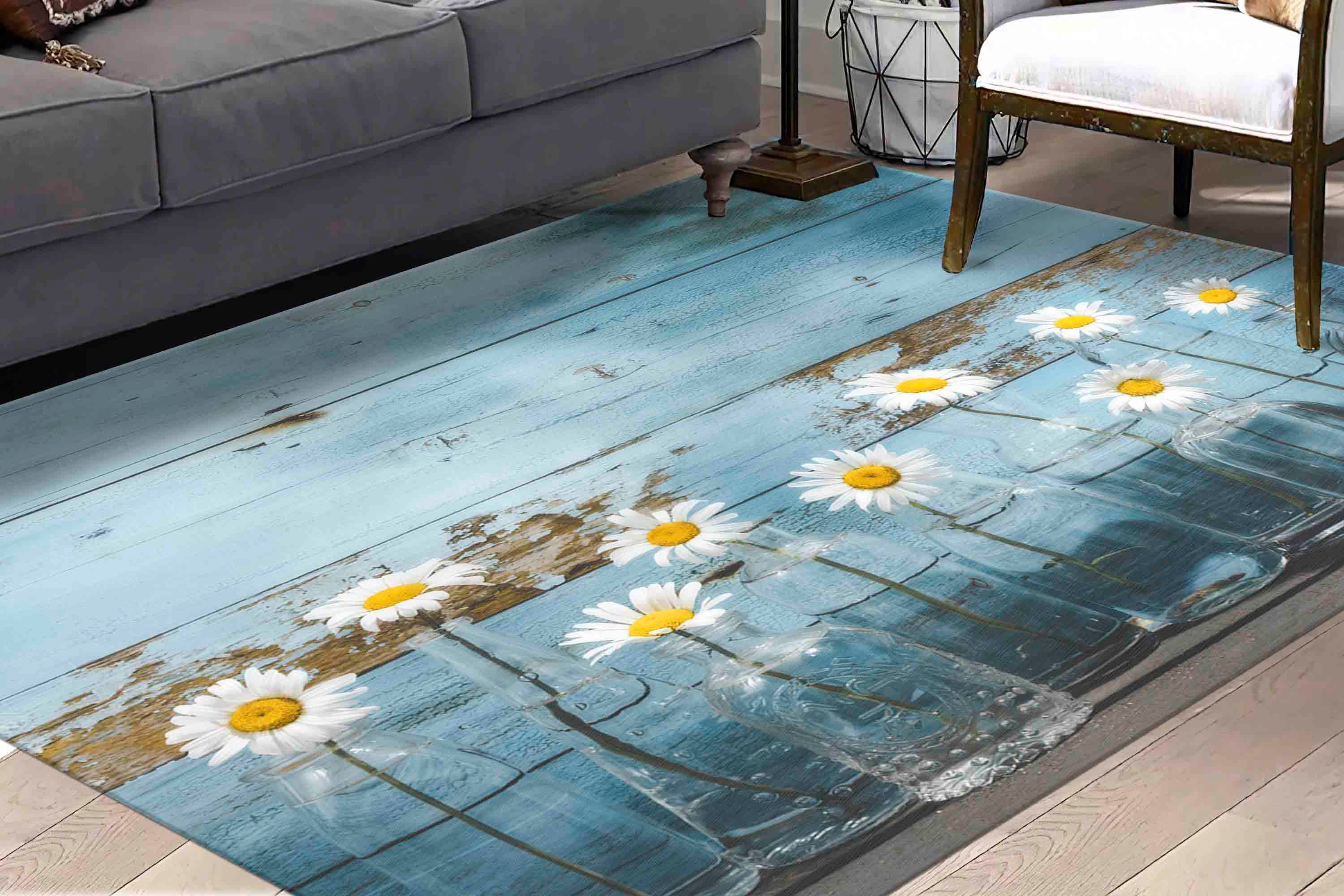 Flower Rug, Daisy Flower In Glass Bottles Rugs, Daisy Lover Gift Rugs ...