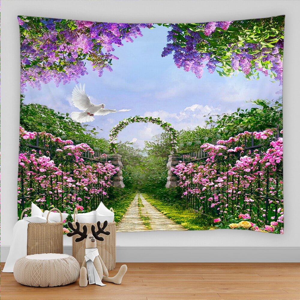 Flower Seaview Landscape Tapestry Wall Hanging Mediterranean Sea Beach ...