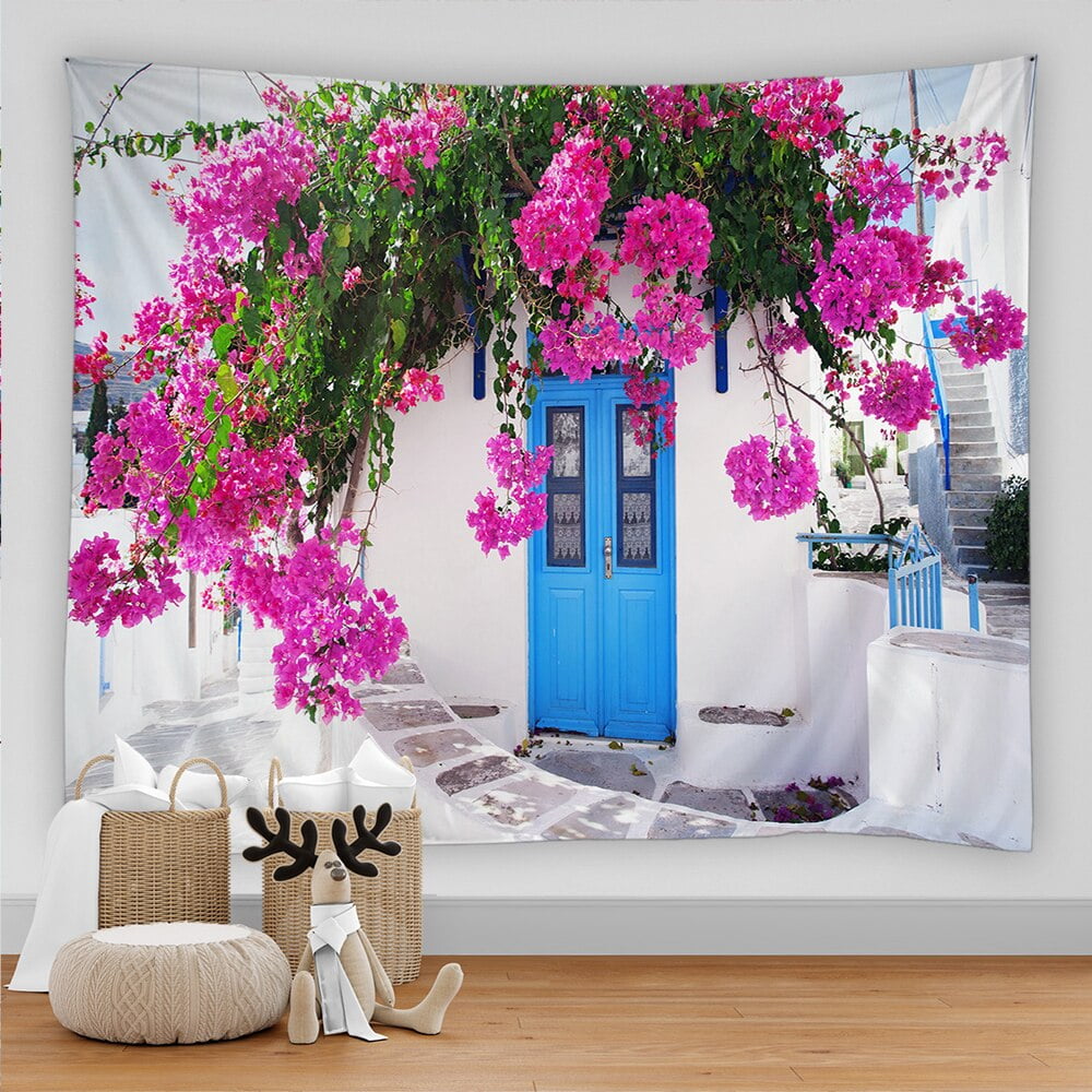 Flower Seaview Landscape Tapestry Wall Hanging Mediterranean Sea Beach ...