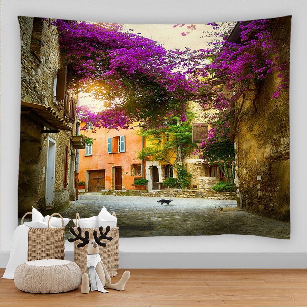 Flower Seaview Landscape Tapestry Wall Hanging Mediterranean Sea Beach ...
