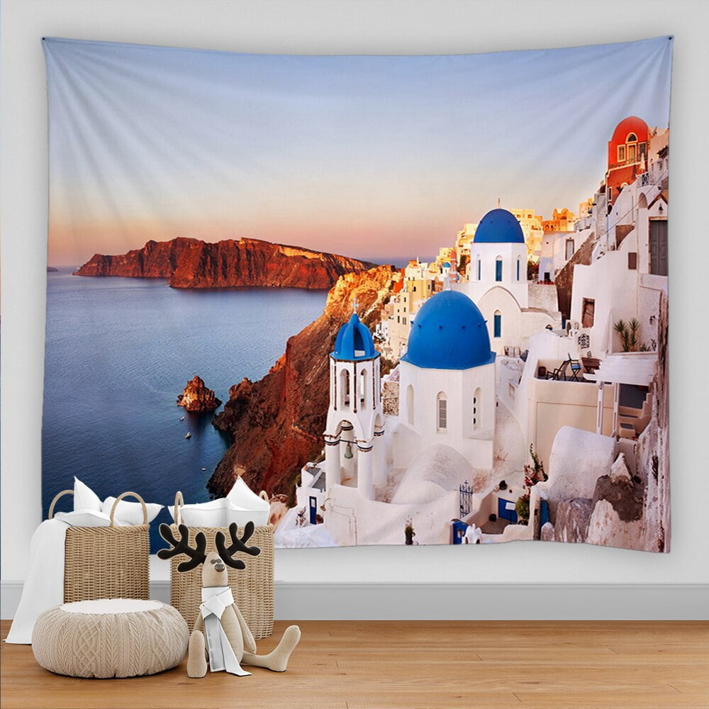 Flower Seaview Landscape Tapestry Wall Hanging Mediterranean Sea Beach ...