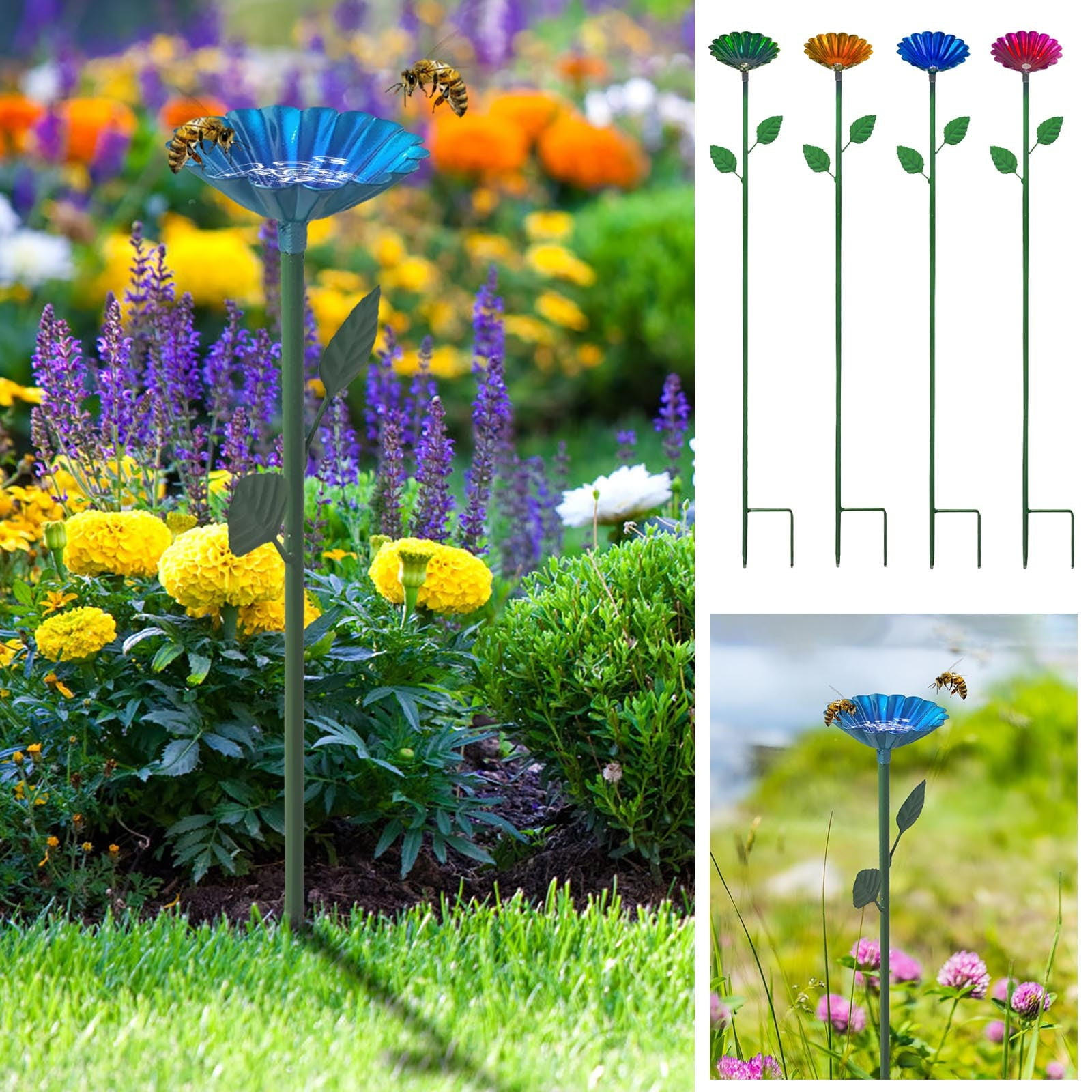 Flower Shape Bee Water Station Metal Clearance, 3.15"*23.62" Bee Insect ...