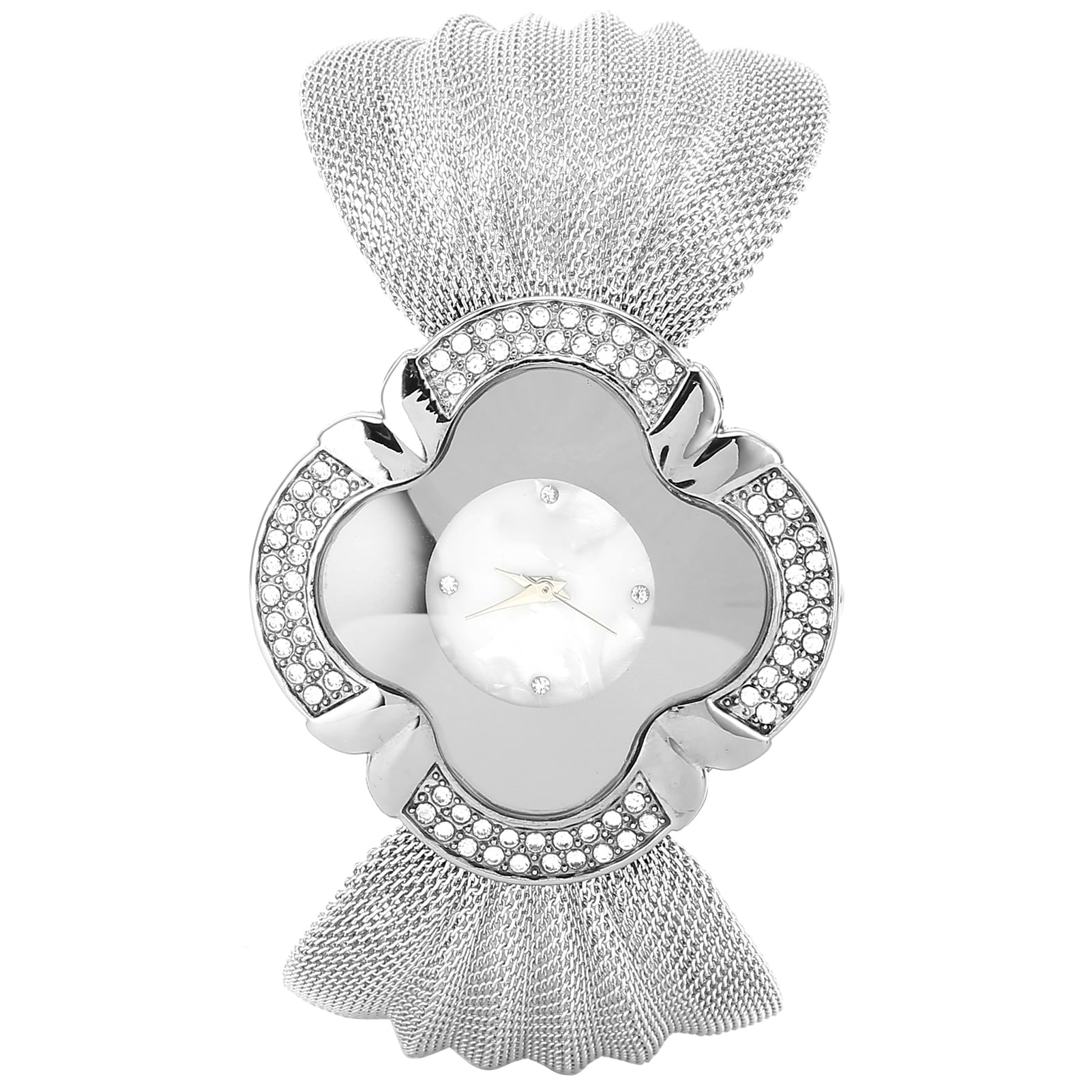 Flower Shape Dial Women Watch Wide Mesh Belt Quartz Elegant Wrist Watch ...