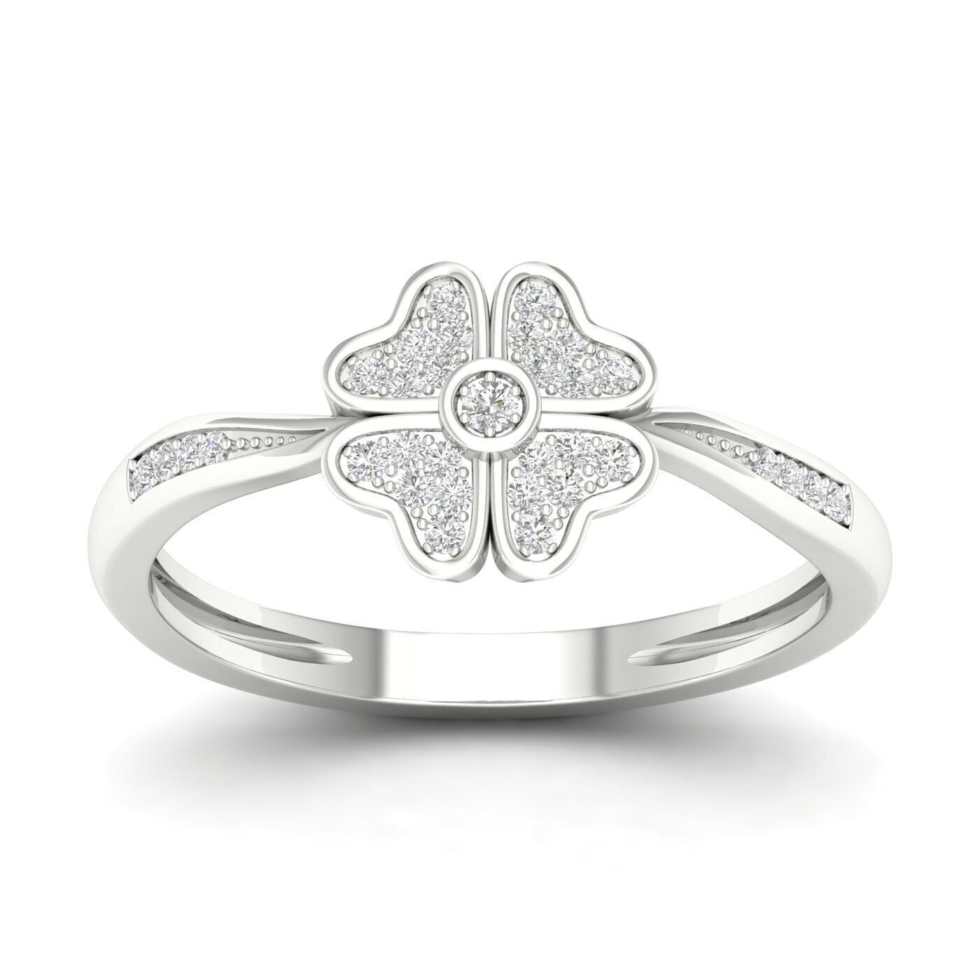 Flower Shape Pave Set Diamond Engagement Ring 1.6 Ct Diamond 14K White ...