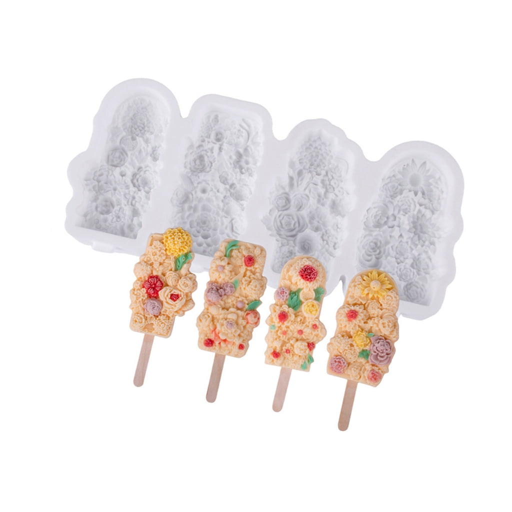 Flower Shape Silicone Mold Ices Stick Ices Cream Mold Tray Ices Cubes ...