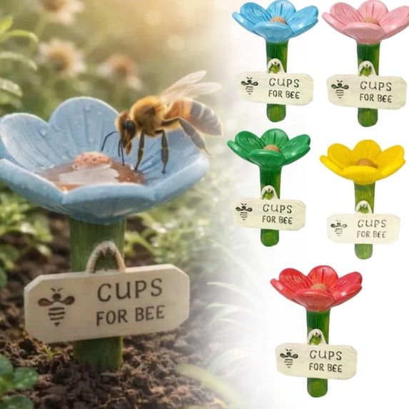 Flower-Shaped Ceramic Bee Watering Station & Hummingbird Feeder, 2-Pack ...