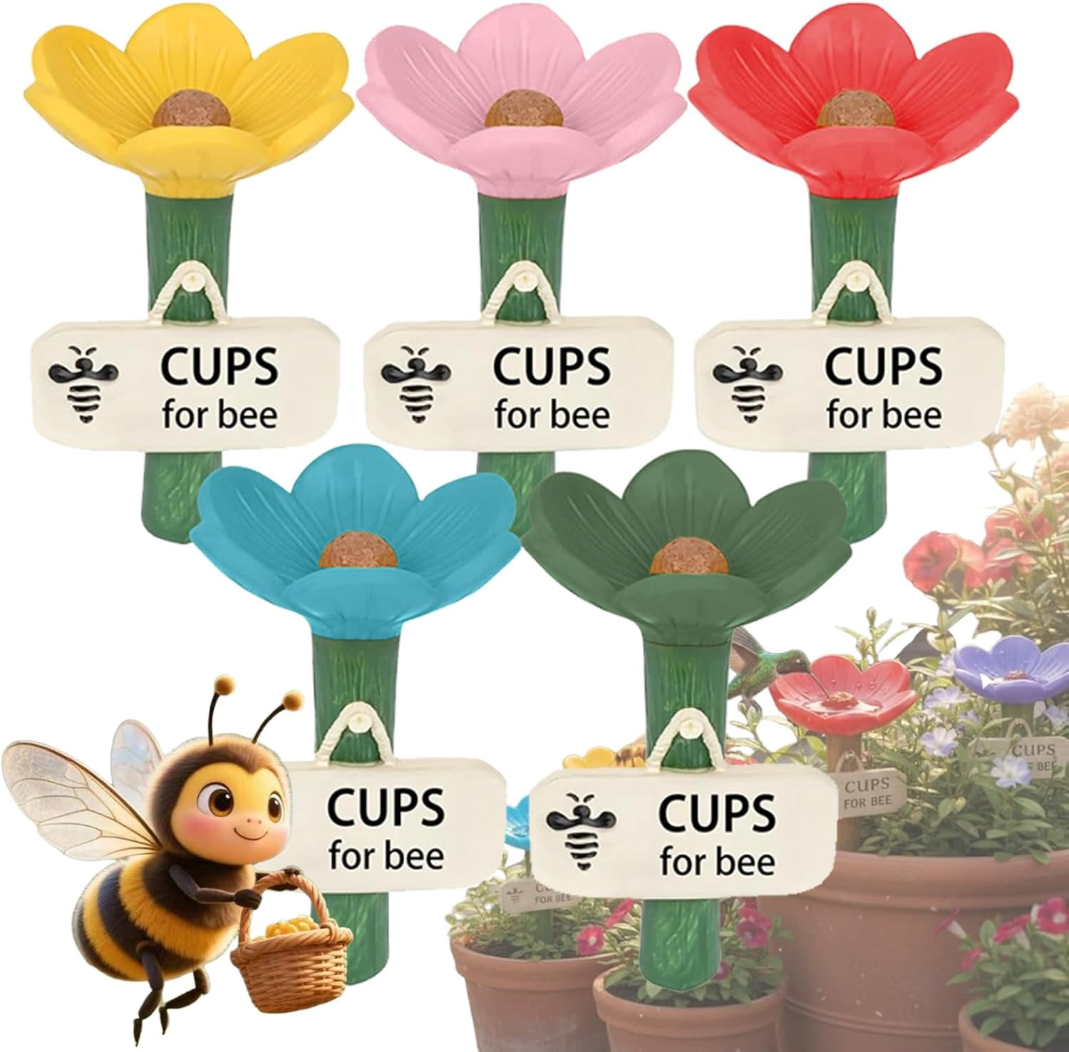Flower-Shaped Ceramic Bee Watering Station, Hummingbird Feeder with ...