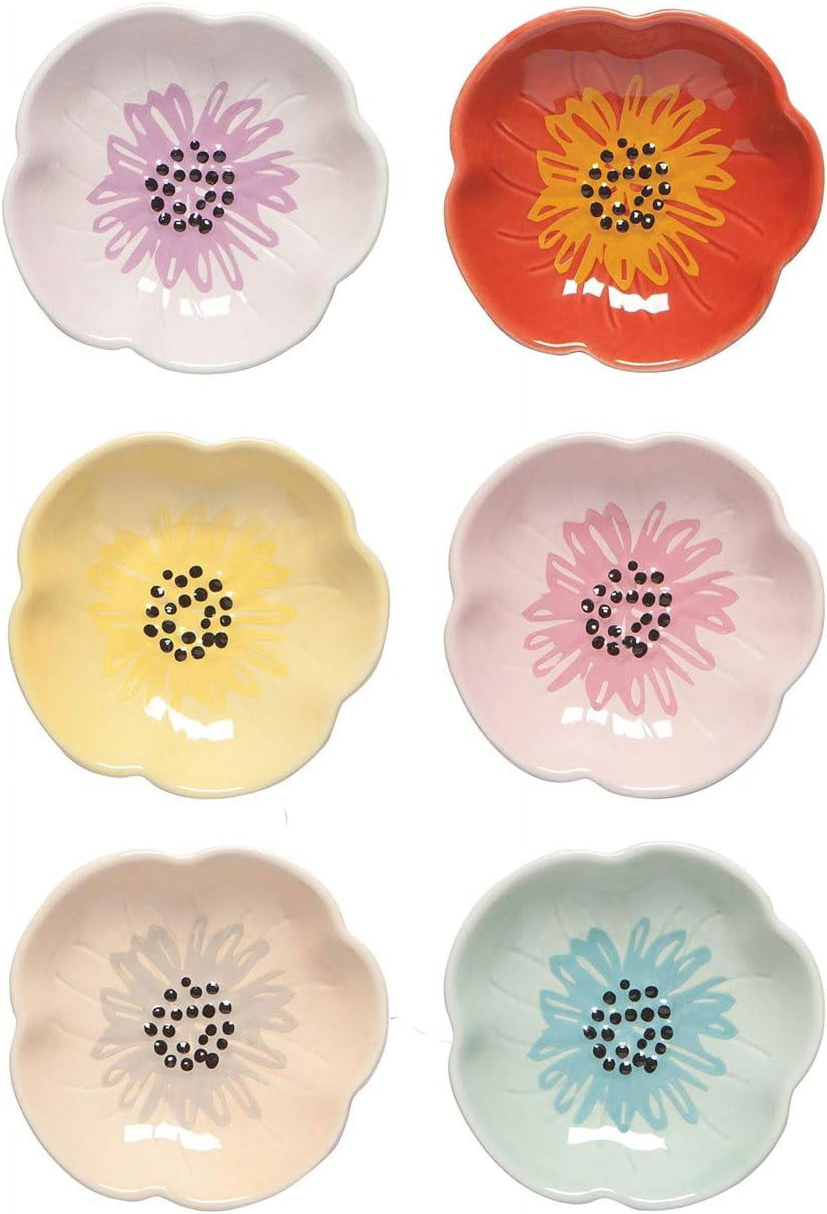 Flower Shaped Ceramic Pinch Bowl Set, Soy Sauce Dish, Set of 6 ...