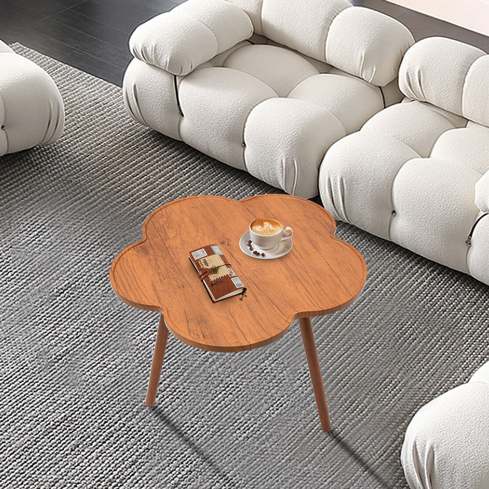 Flower-Shaped Coffee Table W/ 3 Wood Legs for Living Room Bedroom 23.6 ...
