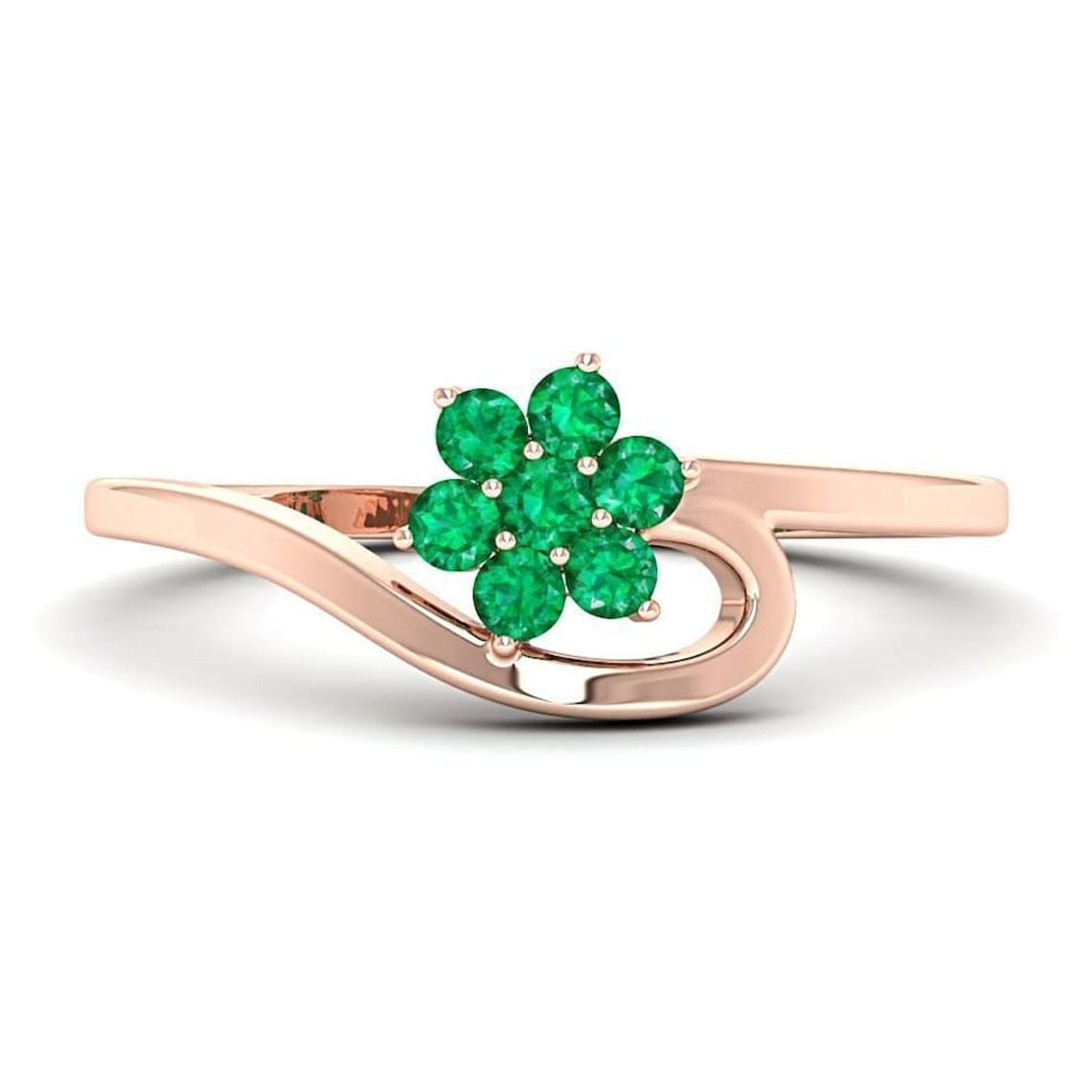 Flower Shaped Emerald Promise Ring for Beloved, Dainty 925 Sterling ...