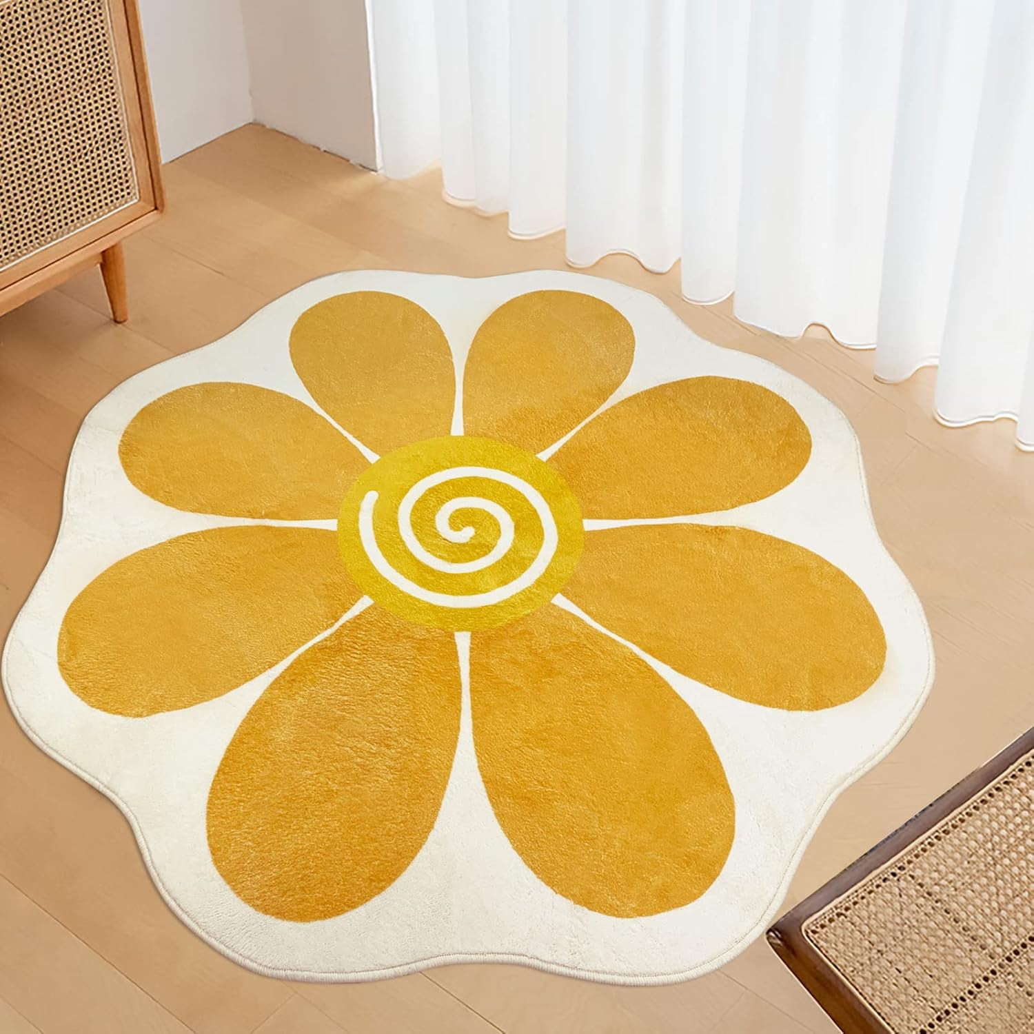 Flower Shaped Rug 47x47 Inch, Washable Round Rug Soft Floral Floor Rugs ...