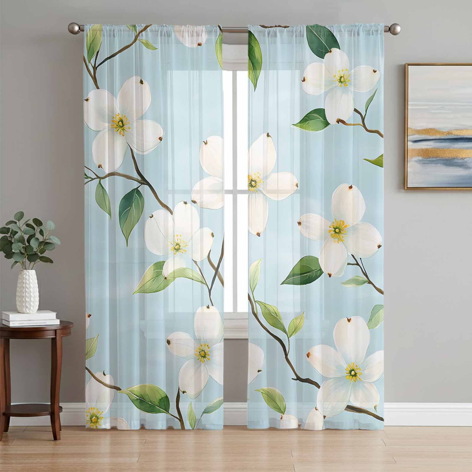 Flower Sheer Curtains 72 Inch Length 2 Panels Set, Spring Summer ...