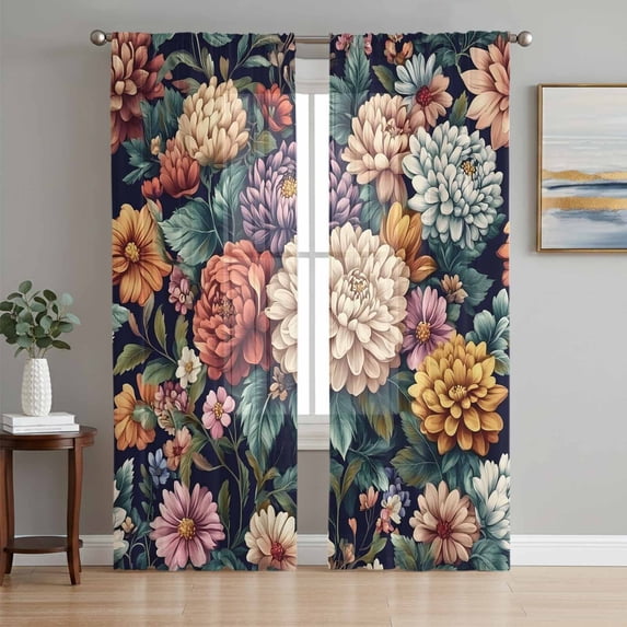 Flower Sheer Curtains 84 Inch Length 2 Panels Set, Spring Summer ...