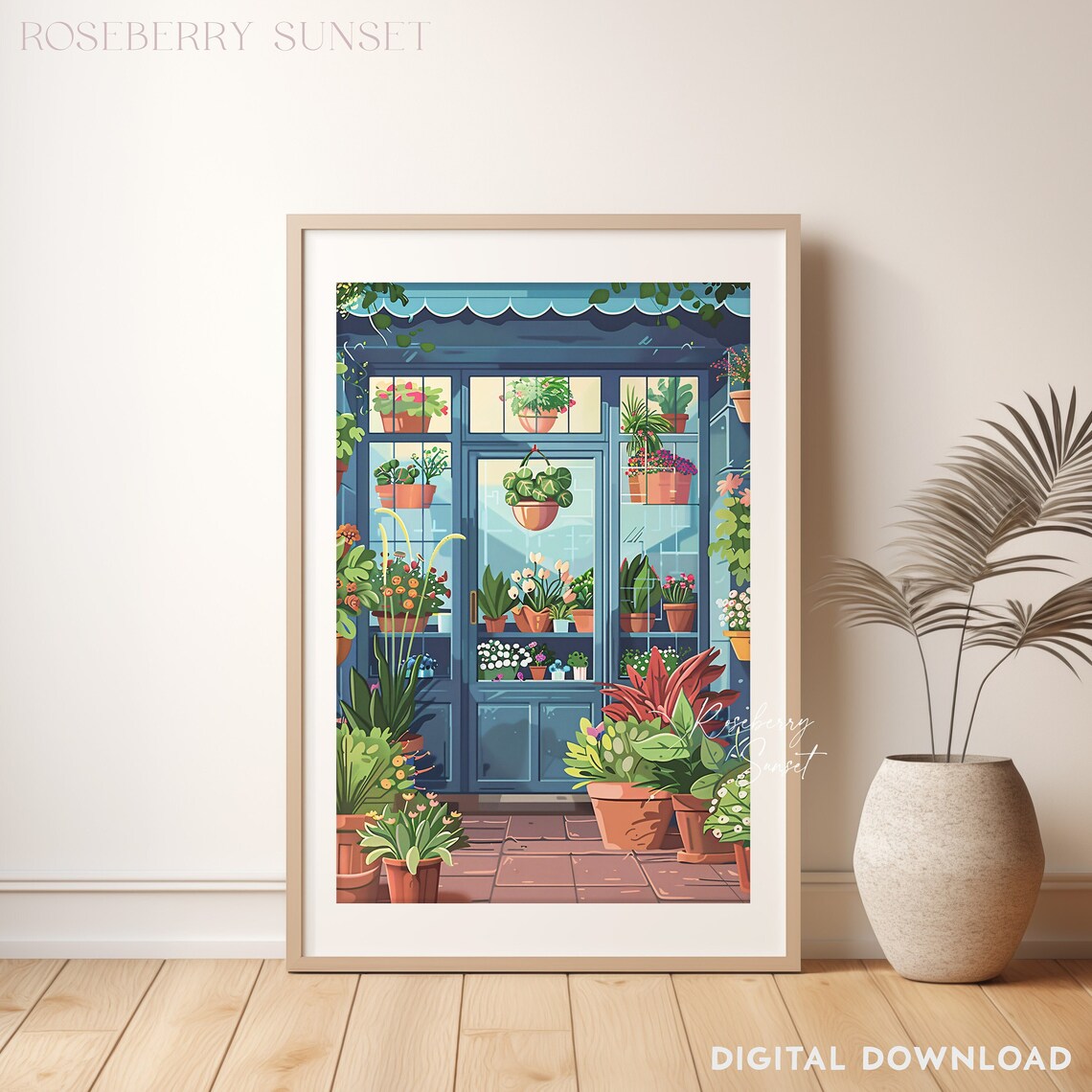 Flower Shop Anime Style Botanical Florist Art Print, Flower Market ...