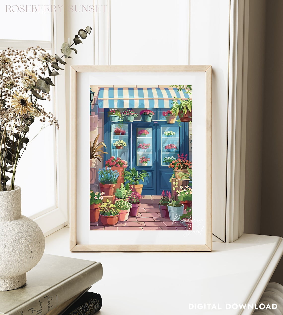 Flower Shop Anime Style Florist Art Print, Modern Florist Flower Market ...