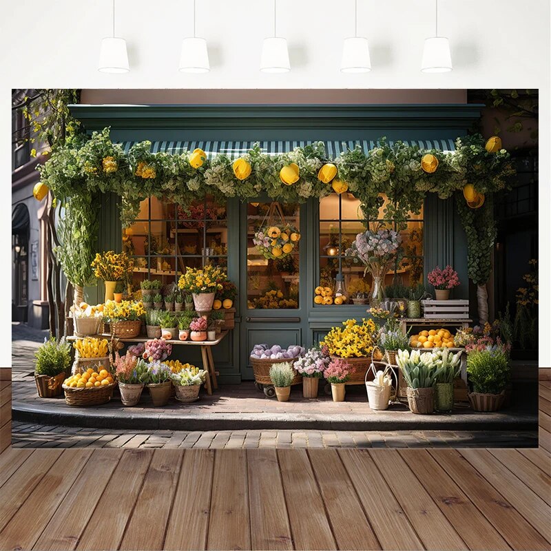 Flower Shop Background For Photography Yellow Green Plants Birthday ...