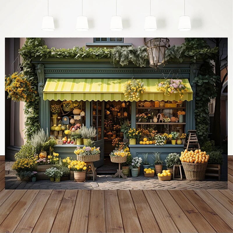 Flower Shop Background For Photography Yellow Green Plants Birthday ...