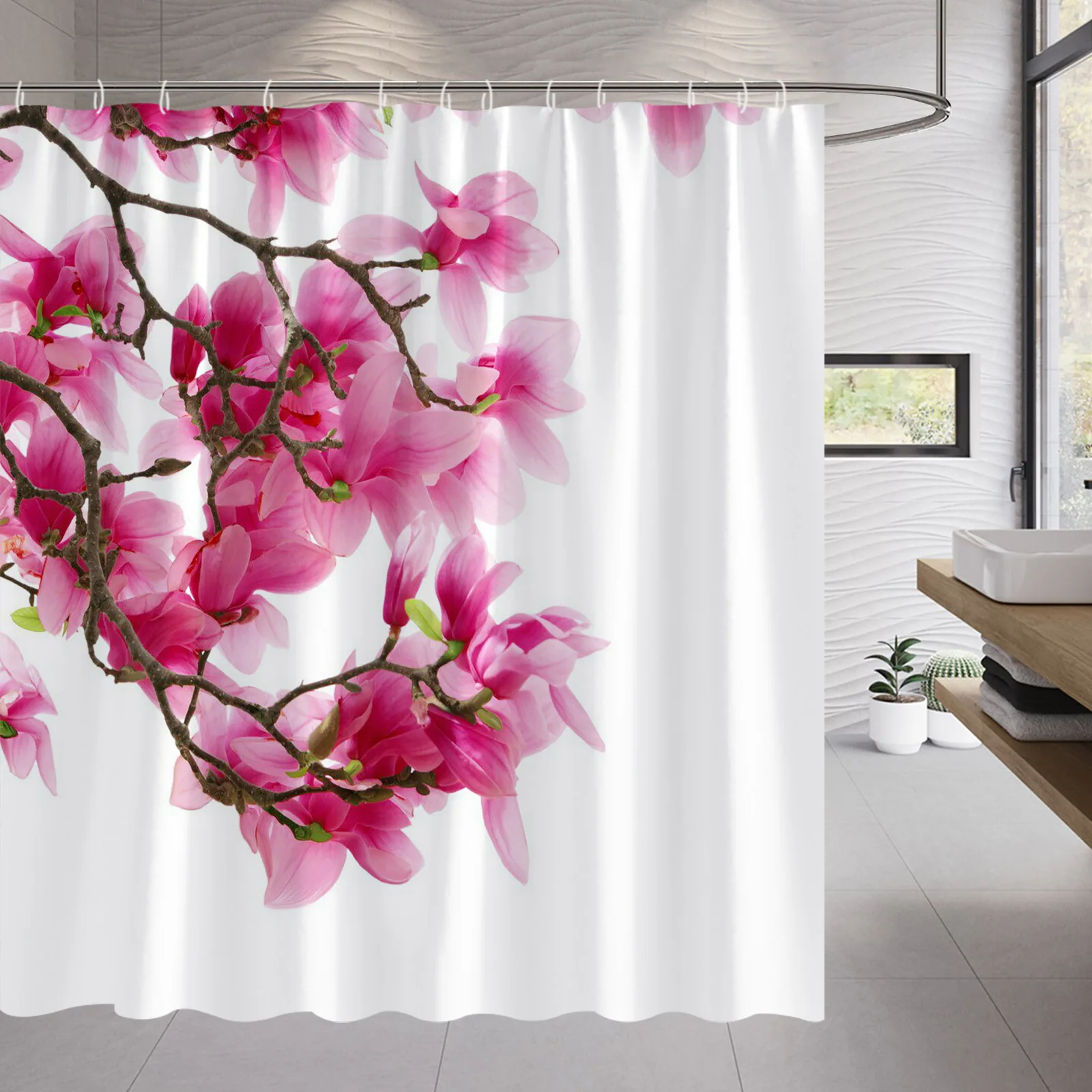 Flower Shower Curtain Pink Orchid Blue Plant Floral Branch Garden ...