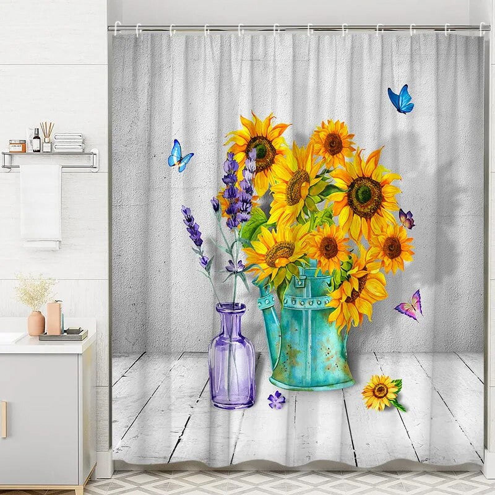 Flower Shower Curtain Spring Farm Sunflowers Butterflies Hummingbirds