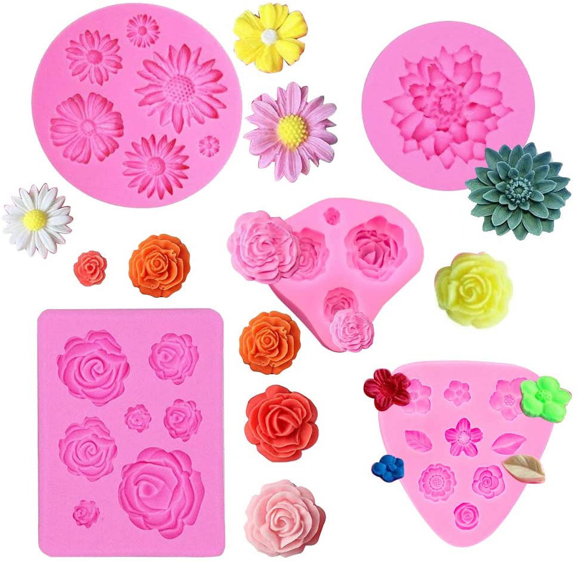 Flower Silicone Moulds for Fondant - 5 PCS 3D Flower Icing Moulds ...