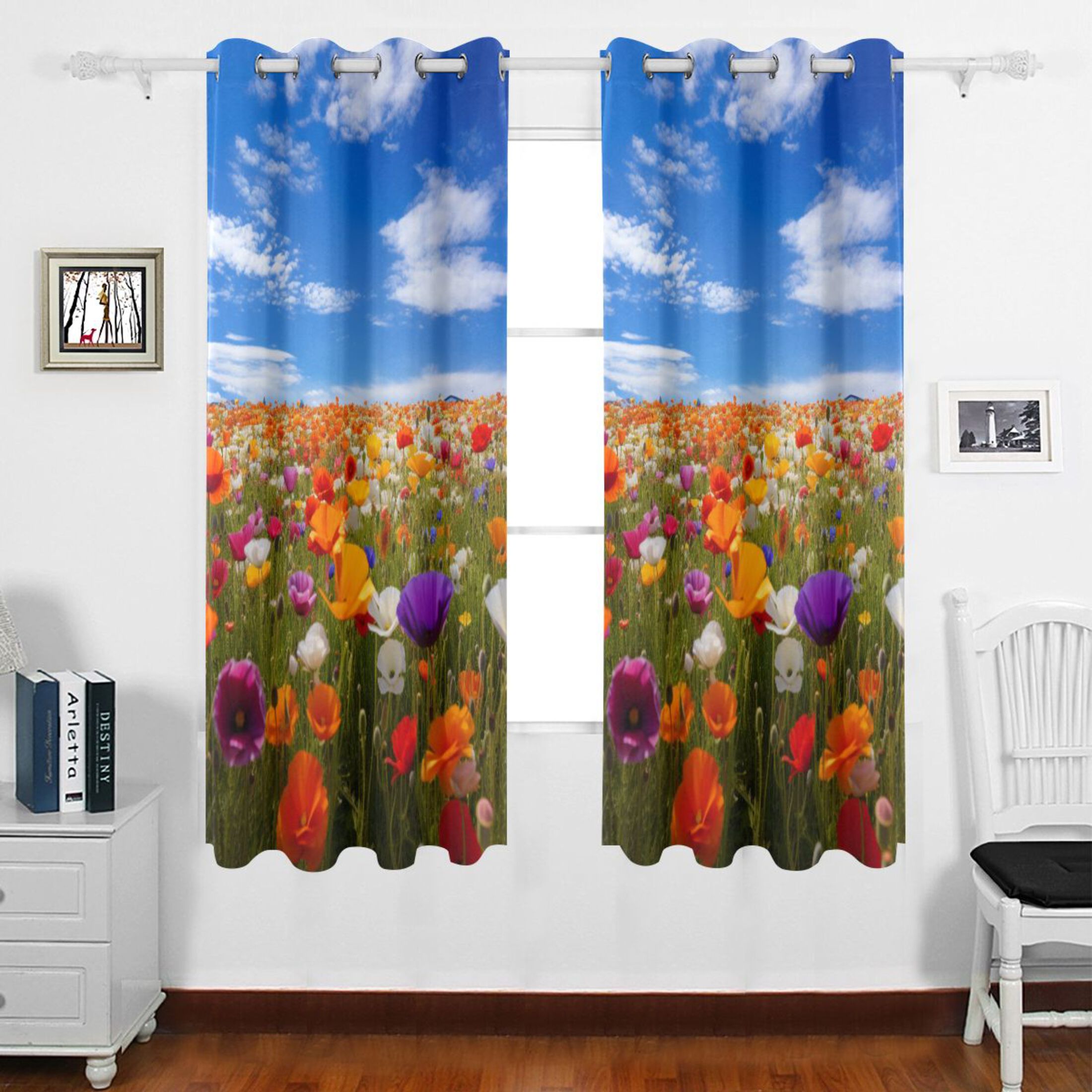 Flower Sky Grommet Blackout Curtains Thermal Insulated Window Curtain ...
