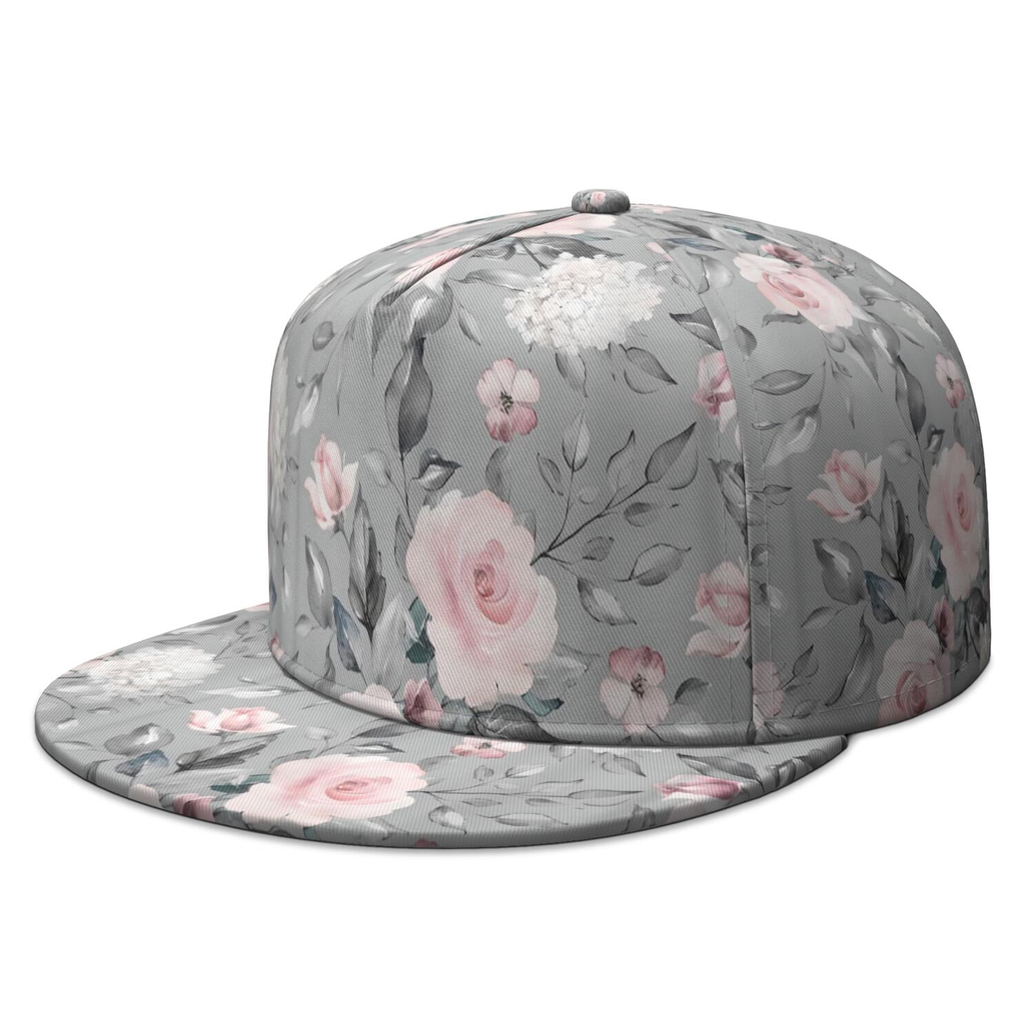 Flower Snapback Hat, Flat Brim Baseball Cap with Wildflower & Butterfly Illustration, Adjustable ...
