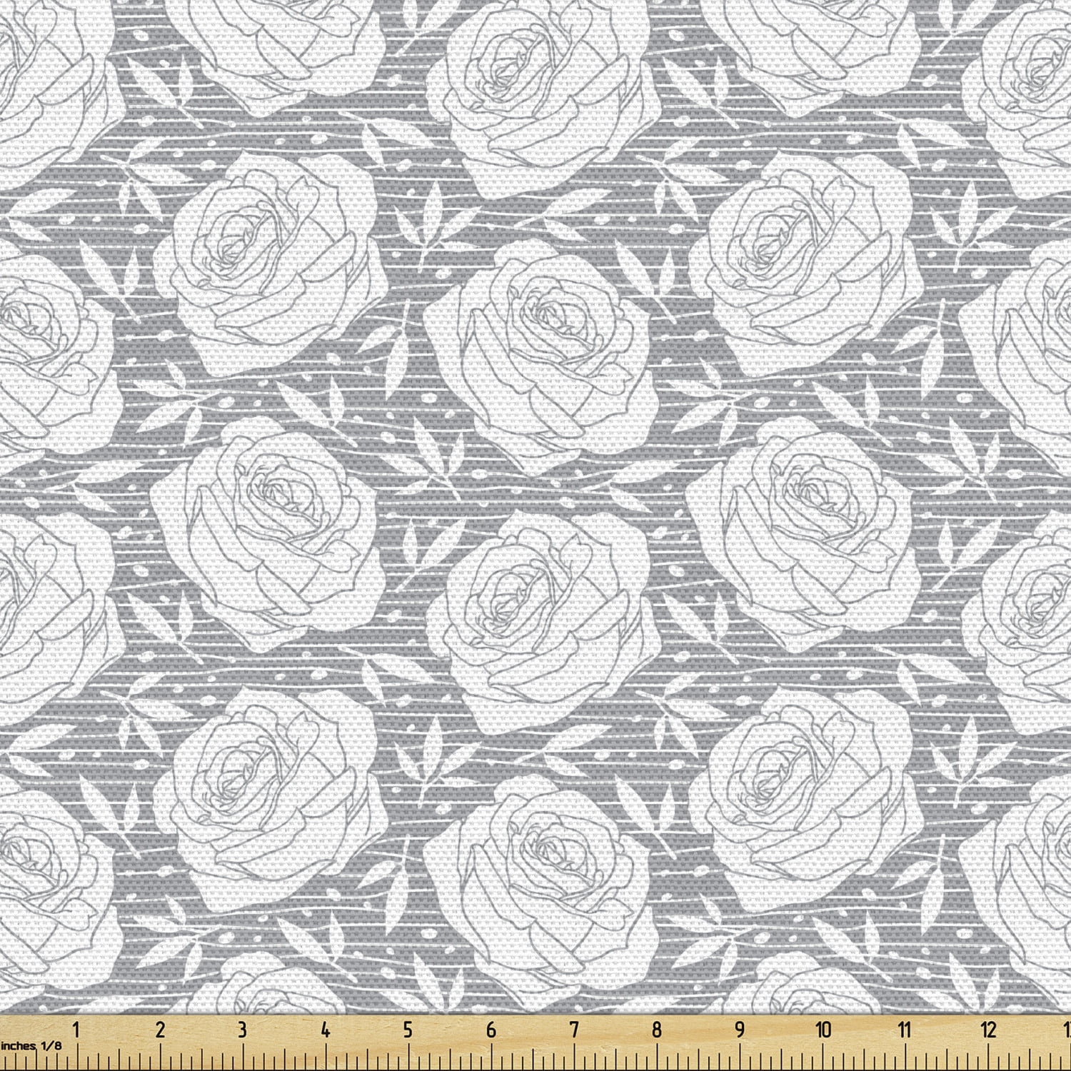 Ambesonne Flower Fabric by the Yard Upholstery, Greyscale Rose Blooms ...