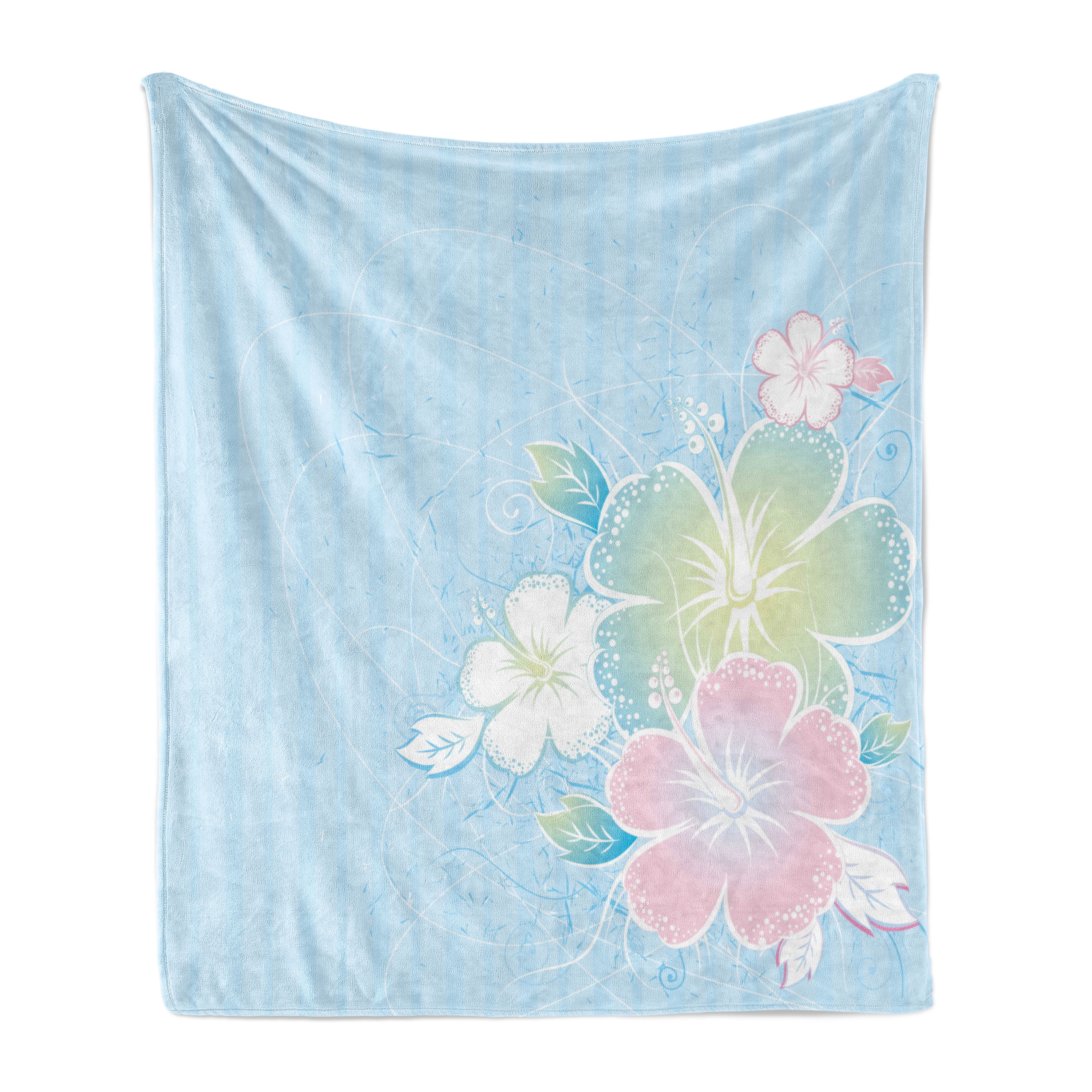 Flower Soft Flannel Fleece Blanket, Bouquet of Hibiscus Flowers on ...