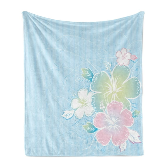 Flower Soft Flannel Fleece Blanket, Bouquet of Hibiscus Flowers on ...