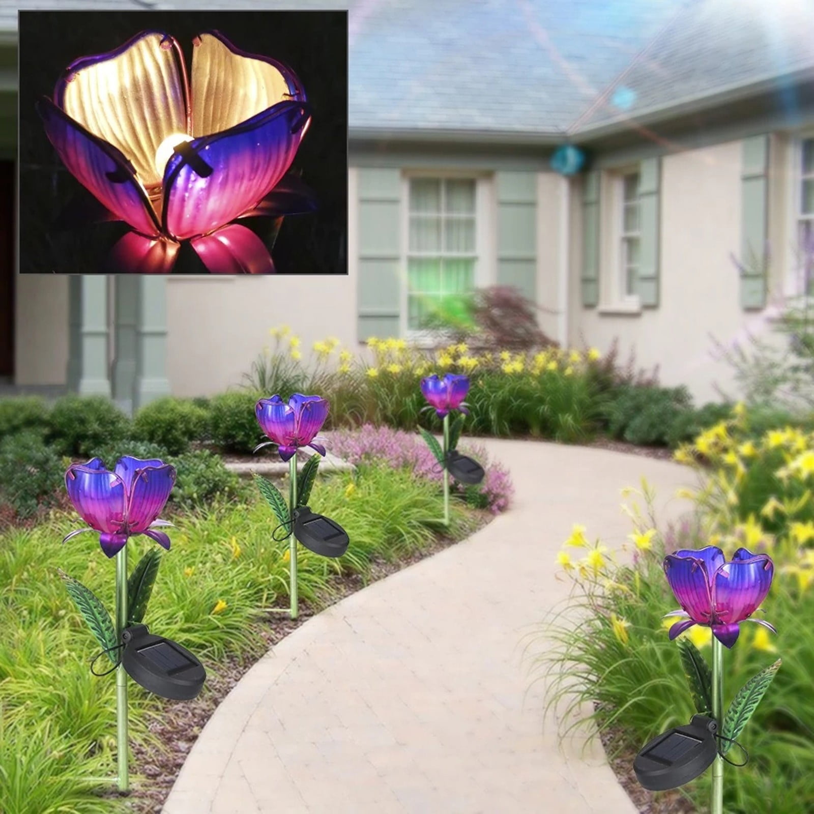 Flower Solar Stake Lights Outdoor,2 Pack Solar Powered Metal Stake with ...