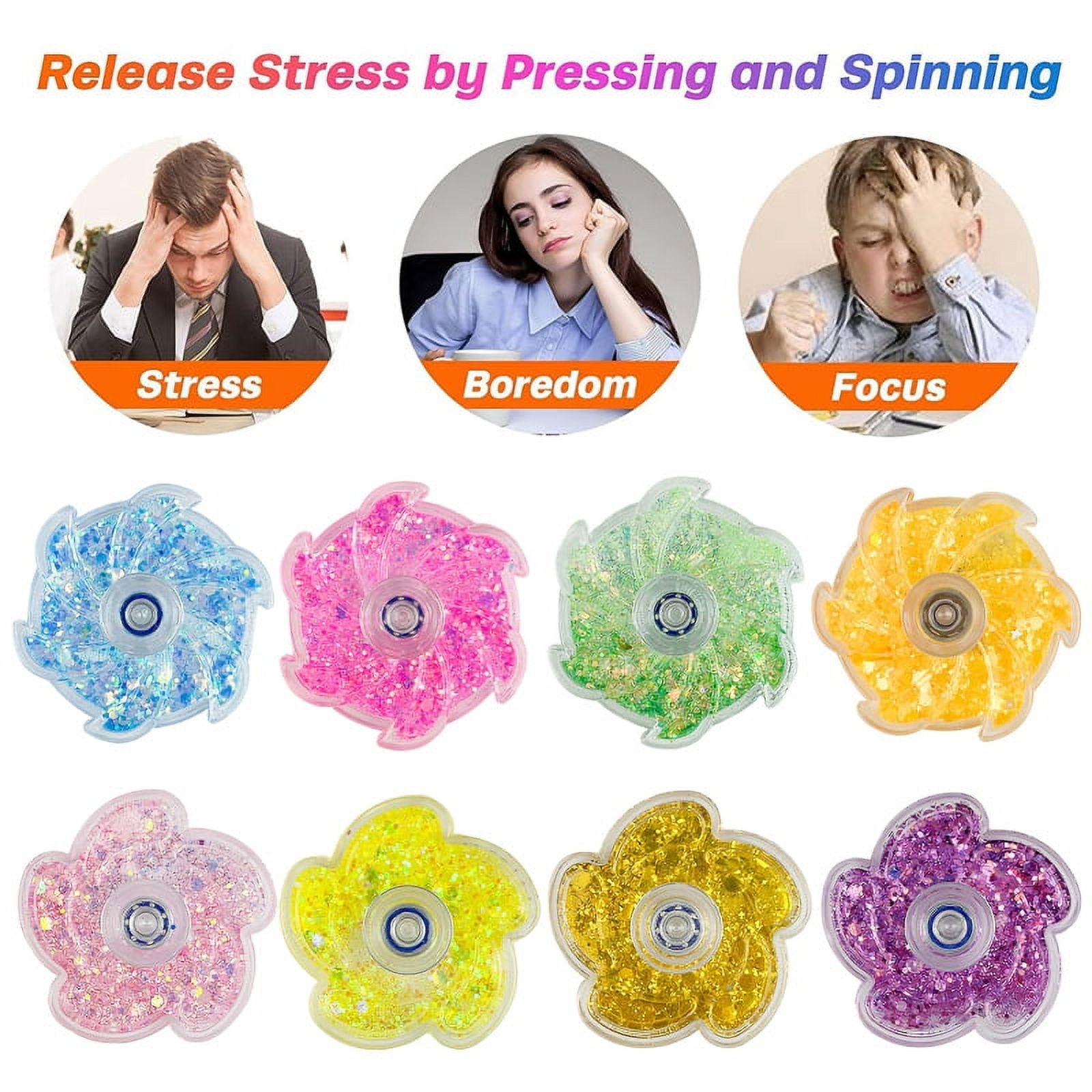 Flower Spinner Fidget Toy Glitter Quicksand Filled Stress Relief Finger Flexibility Training ...